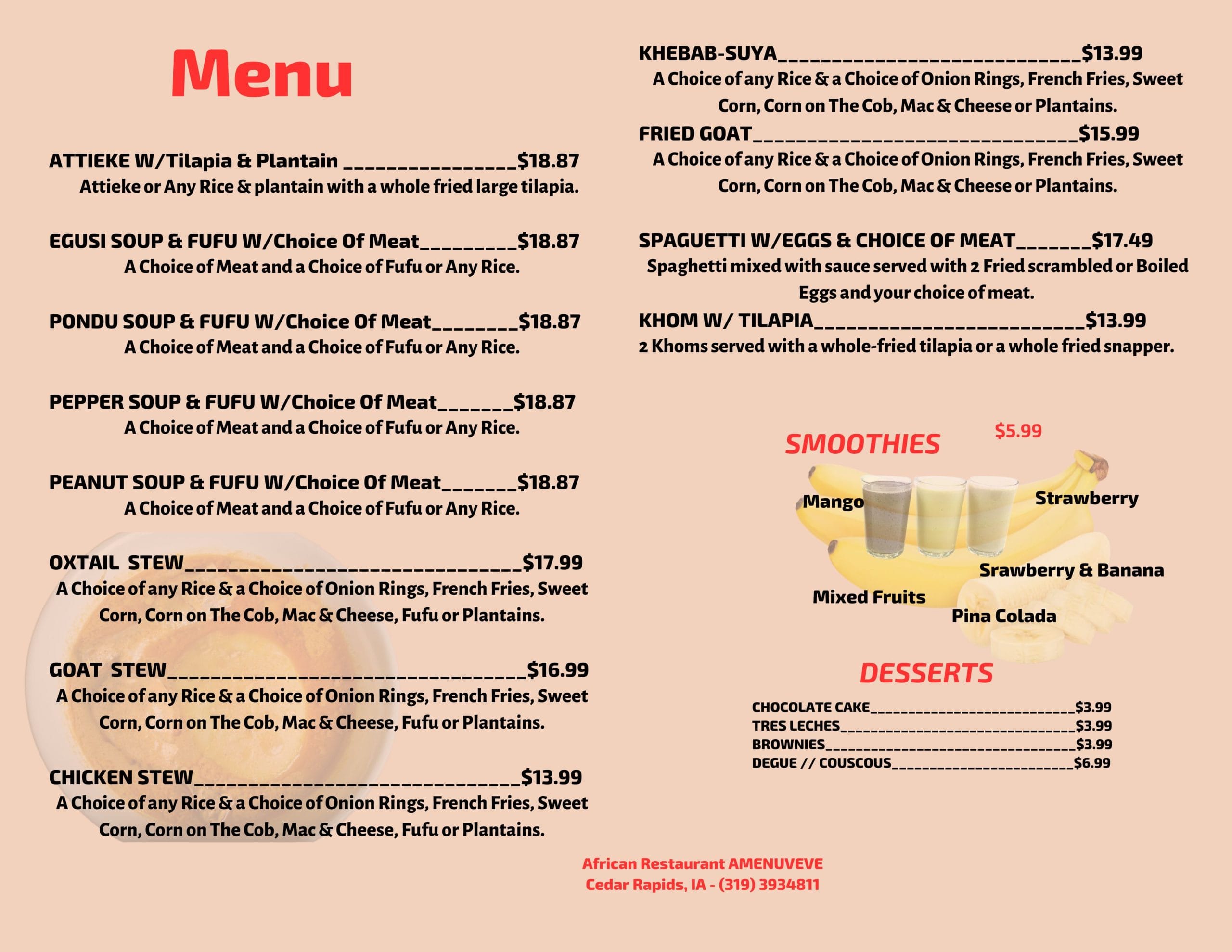 Menu - AFRICAN RESTAURANT AMENUVEVE
